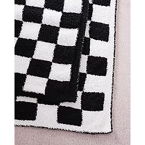 Panku Super Soft Checkered Throw Blanket, Knitted Cozy Warm Checkboard Fleece Blankets for Couch and Sofa, Reversiable Luxury Fluffy Plaid Knit Blanket Throw Black and White 50x60 Inches