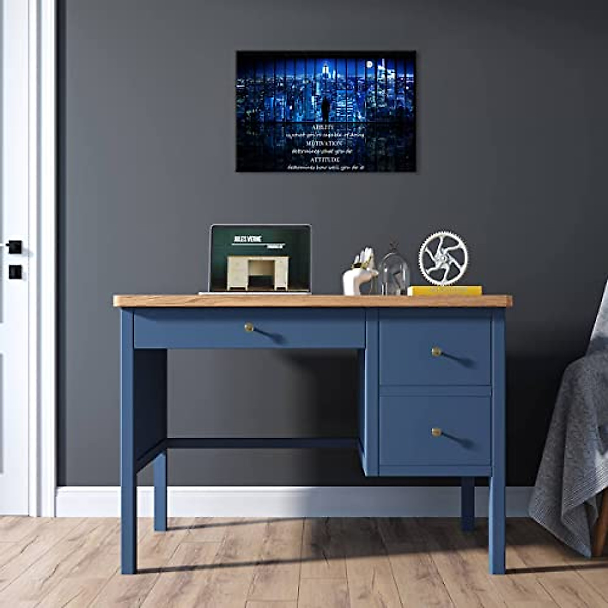 Inspirational Wall Art for Bedroom Positive Quotes Wall Decor New York Skyline Room Decor Men Office Wall Art Entrepreneur Bedroom Art Wall Decor Blue Quotes Wall Pictures Ready to Hang 16x24inch