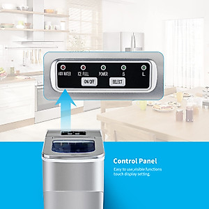 Portable Ice Maker Machine for Countertop, Ice Cube Makers, Electric Ice Maker Make 26 lbs ice in 24 hrs,Ice Cube Ready in 6-8 Mins with Ice Scoop and Basket for Home/Office/Bar (Sliver)