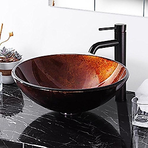 Aquaterior Modern Bathroom Round Artistic Tempered Glass Vessel Vanity Sink Bowl Basin Spa (FAUCET NOT INCLUDED)