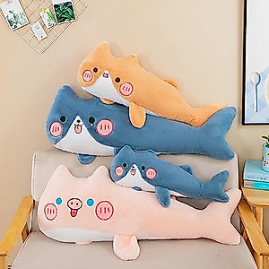 Oeonuas Soft Shark Cat Plush Pillow,Long Stuffed Animal Shark Cat Plushies Lovely Doll Gifts for Boys Girls (100cm,Pink)