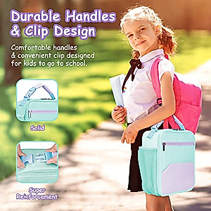 DANIA & DEAN Lunch Bags, Cute Insulated & Reusable Mini Cooler Lunch Tote, Durable Thermal Lunchbox for Children/Students/Boys/Girls/Women/Men, School Picnic Travel Outdoor（Mint Green & Purple）
