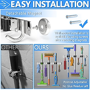 3-H Magnetic Broom Holder Wall Mounted 1 Pack, Strong Magnetic Broom Hooks, Heavy Duty Magnet Broom Organizer Wall Mounted,Anti-slip Utility Storage Tools Rack for Home Kitchen Workshop Laundry Garage