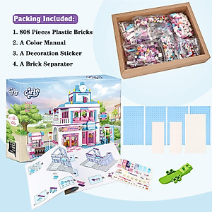 BRICK STORY Dream Girls Friends Shopping Mall Building Set 808 Pieces, with Supermarket and Restaurant Building Playset, 4 Mini Toy Figures, Girls Friends House Building Toys for Kids Age 6-12 8-14