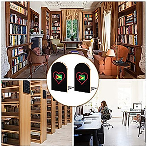 I Love Guyana Red Heart Wood Book Ends for Shelves Non-Skid Bookend Book Stand Book Holder Stopper for Home Office School