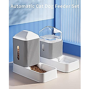 BNOSDM Automatic Cat Feeder for Indoor Cats Gravity Feeders ＆ Waterer Set Dogs Food and Water Dispenser Pet Feeding Bowl 3.5L /1 Gallons for Small Medium Big Dog Pets Puppy Kitten Gray