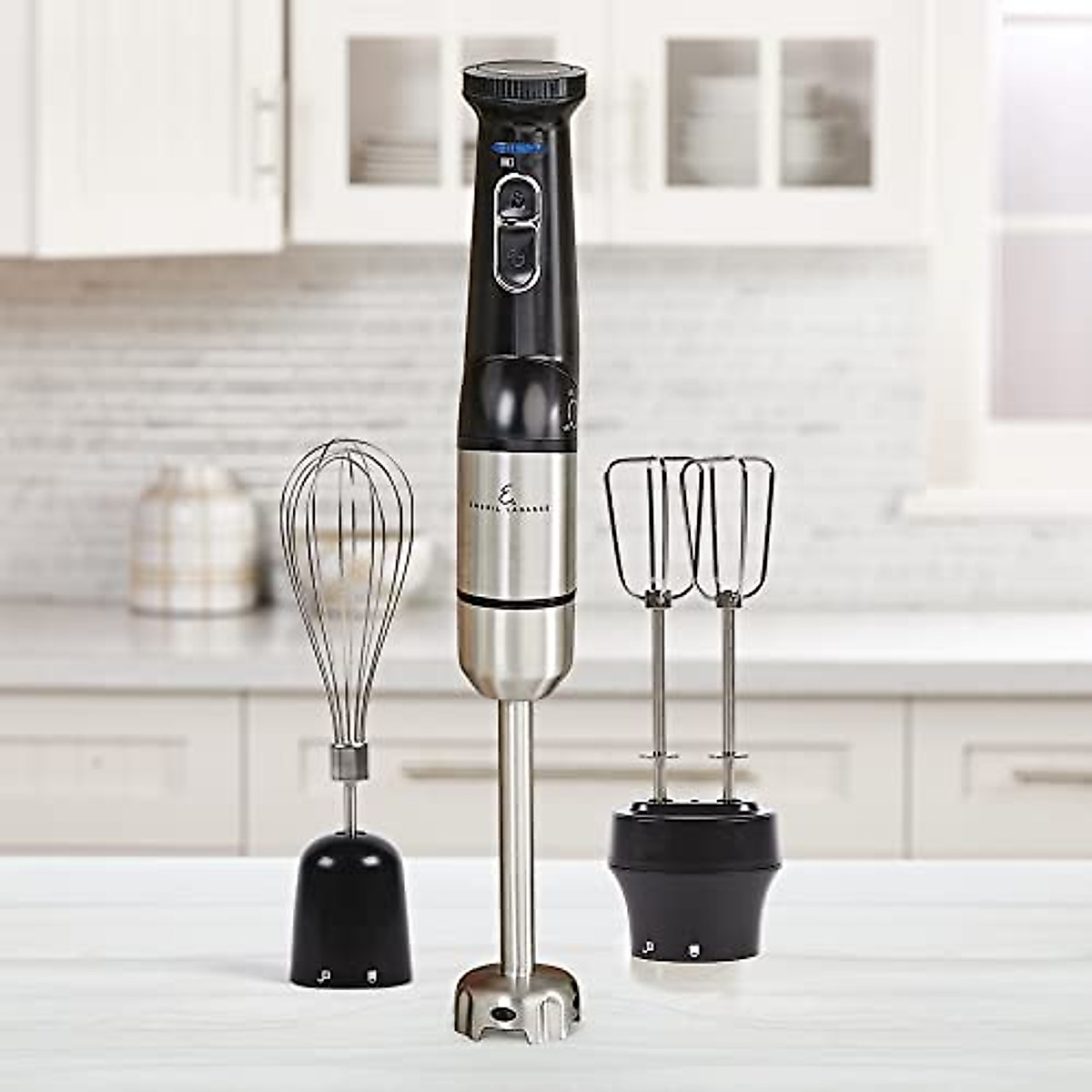 Emeril Everyday Blender & Beyond Immersion Hand Blender, Cordless with Charging Station, Whisk and Double Beater Included.