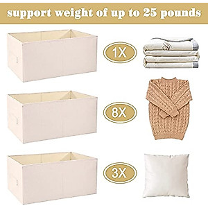 Storage Bin 2 Pack, Large Storage Bins with Lids, Vailando Decorative Storage Boxes Fabric Cotton Linen Collapsible Basket for Bedroom Closet Shelves Office Nursery ( Beige)