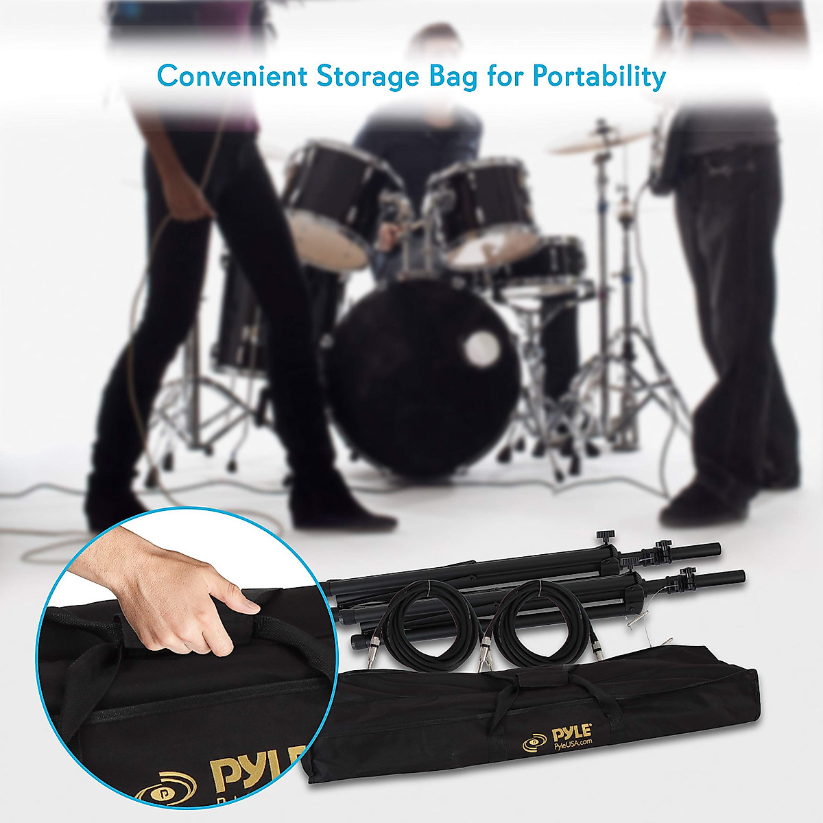 Pyle Universal Stand Kit-Height Adjustable 3.6’ -5.6’ Tall Sound Equipment Tripod Mount for Speakers w/ 35mm Insert-Home, Stage, Studio Use-(2), Black, 21’ ft 1/4" Audio Cable (PMDK102)