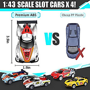 Electric Racing Tracks for Boys and Kids Including 4 Slot Cars 1:43 Scale with Headlights and Dual Racing, Race Car Track Sets with 2 Hand Controllers, Gift Toys for Children Over 8 Years Old