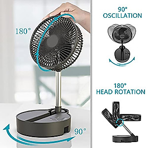 GONGDAO Oscillating Standing Fan-Portable & Foldable, Rechargeable Battery Operated Fan, Used as a Floor Fan or a Desk Fan, Adjustable Height, 8 inch 10000mAh, Quiet