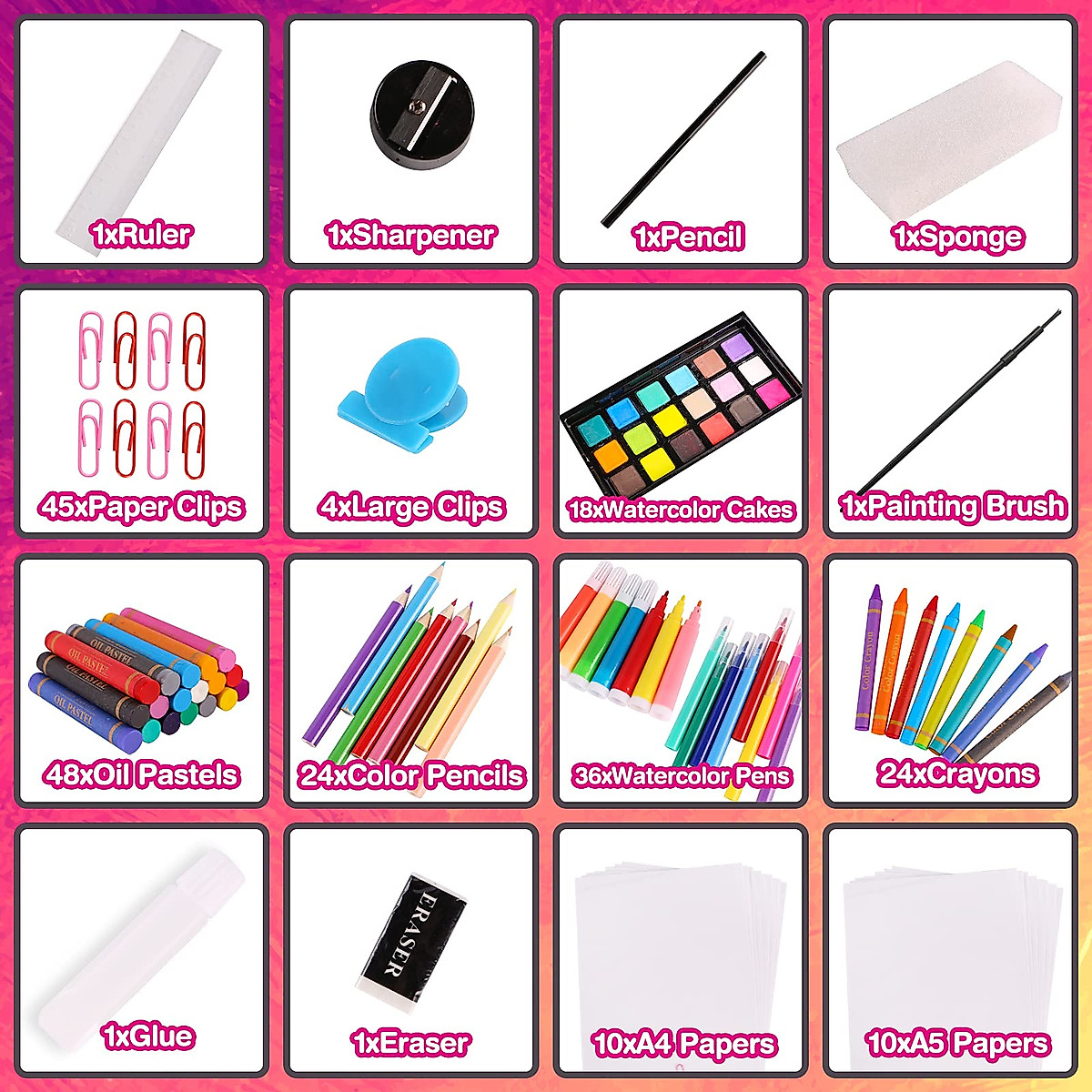 Alloytop 226 Pcs Art and Craft Supplies Colored Pencils - School Supplies Kit Painting Drawing Sketching Coloring Teens Girls Boys Kids Ages 6 7 8 9 10 11 12 Years Old with Oil Pastels Crayons