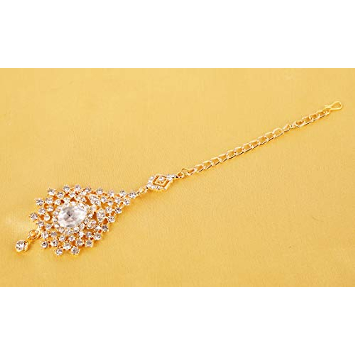 NEW! Touchstone Indian Bollywood Traditional Filigree Attractive Bridal Rhinestone Studded Look Designer Jewelry Mangtika Head Accessory In Gold Tone For Women.