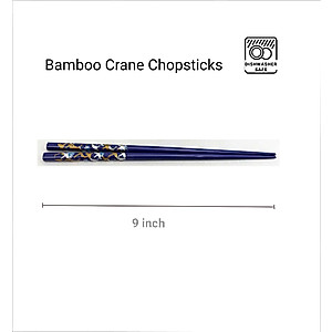 JapanBargain, Bamboo Chopsticks Reusable Japanese Chinese Korean Wood Chop Sticks Hair Sticks 5 Pair Gift Set Dishwasher Safe, 9 inch (1, Multi-Crane)