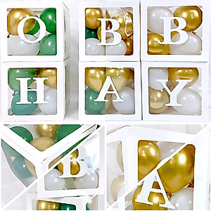 6 PCS OH BABY Boxes with Letters, Clear Block Box for Baby Shower Decorations, White OH BABY Balloons Box for Gender Reveal Party, Reusable Transparent Baby Boxes for Baby Boy or Girl