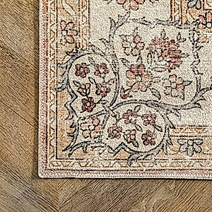 nuLOOM Ren Vintage Floral Machine Washable Area Rug, 5' x 8', Peach