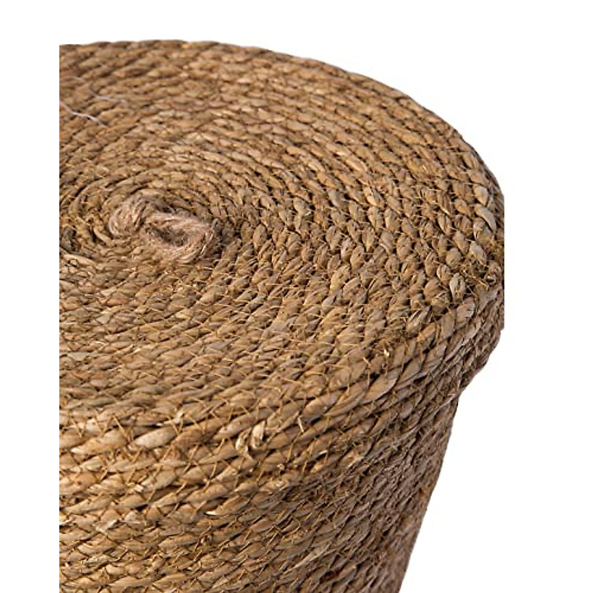 Handcrafted basket with lid. Decorative Baskets for storage. Natural rope basket with lid. Woven Seagrass baskets for blanket. Lidded Basket design. Round decorative basket. (Small)