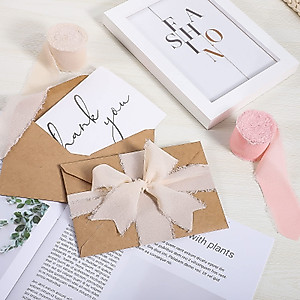 Pink & Cream Chiffon Ribbon for Gift Wrapping, 1.5 Inch × 8 Yards Pink Ribbon for Wedding Party Decorations, Flower Bouquet Wrapping Pink Bows Making（4 Rolls ）