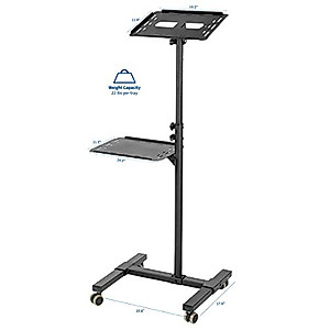 VIVO Mobile Rolling Projector Stand, Height Adjustable Projector and Laptop Trolley Presentation Cart, Black, CART-V04C