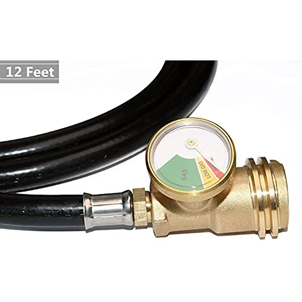 DOZYANT 12 Feet Propane Hose with Gauge,Include Tank Adapter Converts POL 100 lb LP Tank to QCC1 for Gas Grill, Stove and More Propane Appliances