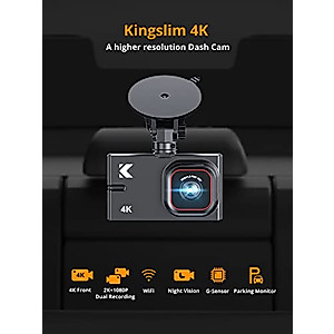 Dash Cam Front and Rear with WiFi - Kingslim D2 Pro 4K Single Front/2K+1080P Front and Rear Dual Dashcam for Cars with Night Vision and 24H Parking Monitor, 256GB Max Supported, Black