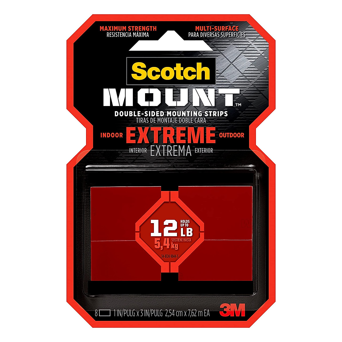 Scotch 414H-ST 051141397252 Extreme Mounting Tape, 8 Strips, Black