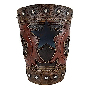 Ebros Gift Rustic Western Red Tan Lone Star Cowboy Bootcut with Silver Nailheads Faux Tooled Leather Bathroom Home Accent Country Old World (Dry Waste Basket Trash Bin)