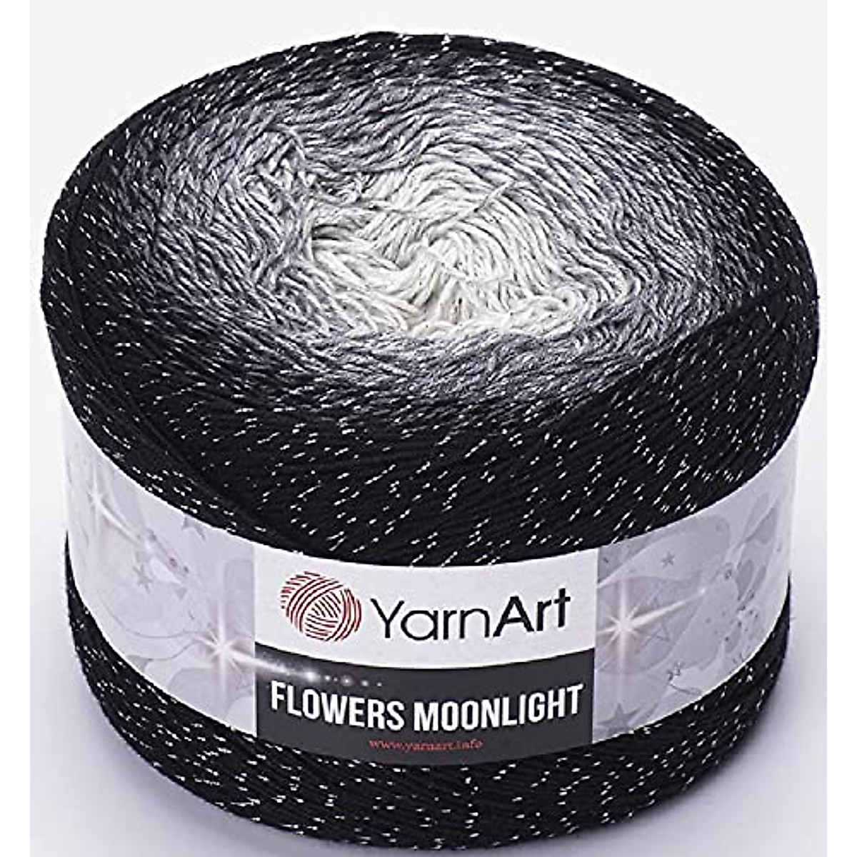 YarnArt Flowers Moonlight Glitter Cotton Yarn, Weight 9.17oz Length 1093 Yards Rainbow Crochet, Metallic Lurex Handknit Shiny, Silvery Cake, Multicolor Cotton,Rainbow Crochet (3253)