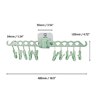 Sscon 2Packs Foldable Laundry Hanger Drying Rack, Self-Adhesive Plastic Clothespin Rack with 20 Clips(Light Green)