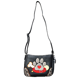 HW Collection Dog Paw Print Handbag Small Crossbody Bag Shoulder Purse Women Wallet Set (Black Light Grey Paw)