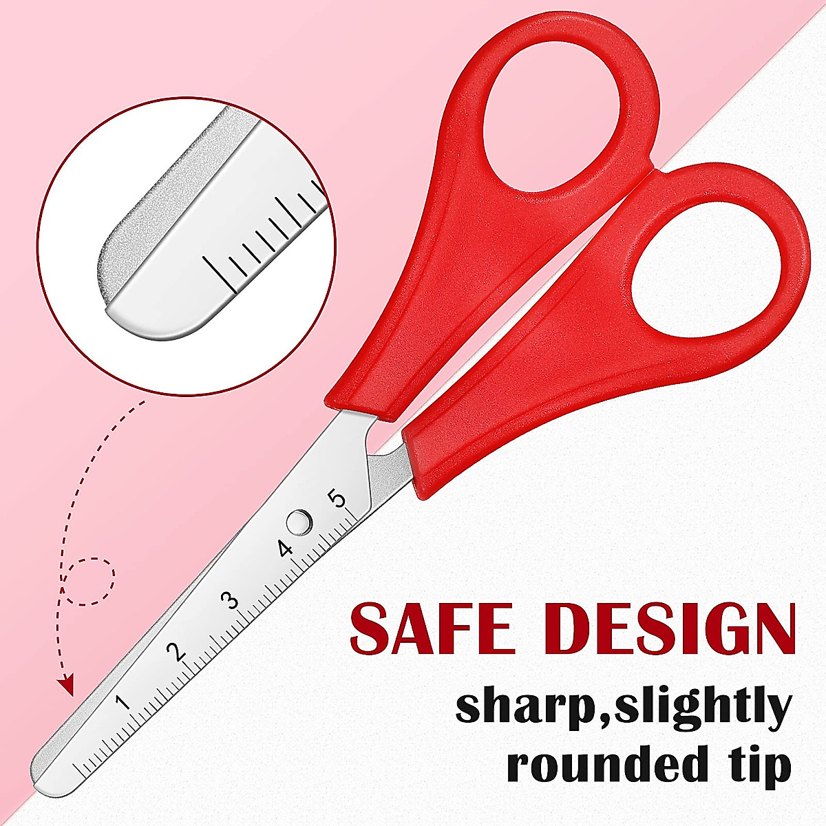 50 Pack Kids Scissors 5 Inch Blunt Tip Safety Scissors Stainless Steel Paper Scissors with Comfort Grip Handles and Scale for Students Craft (Red)