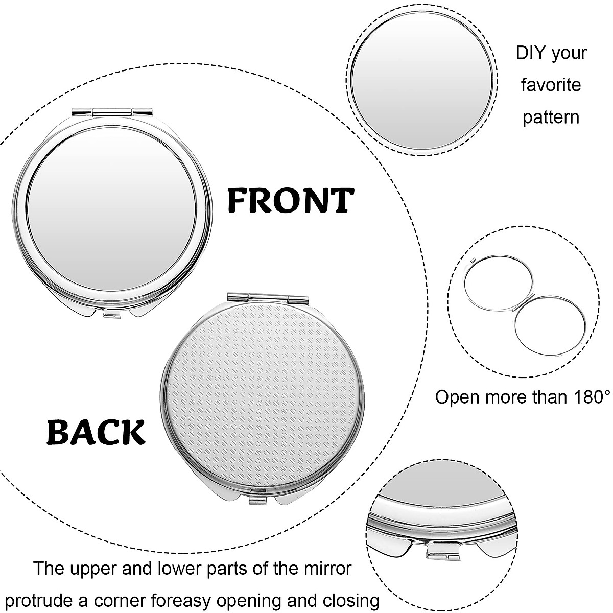 6 Pieces Sublimation Pocket Makeup Mirror Sublimation Metal Compact Mirror Sublimation Travel Makeup Mirror for Women Men Home Travel Use