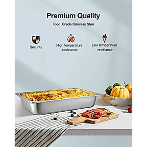 ZeroPone Hotel Pan 4" Deep Steam Table Pan 6 Pack Full Size 20.8"L x 12.8"W Hotel Pan 22 Gauge Stainless Steel Anti Jam Steam Table Pan