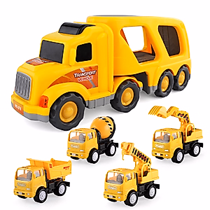 Kids Toys Truck for Toddler Boys&Girls Toys for 3 4 5 6 Year Old Boys&, 5 in 1 Friction Power Construction Toys Car Carrier Vehicle Toddler Toys Age 3-5 Baby Toys, Birthday Gifts for Kids Age 3+