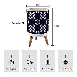 Small Trash Can with Lid Portugal Patterns Lilac Ethnic Animals Seamless Graphic White Ethnic 7 Liter Round Garbage Can Elasticity Press Cover Lid Wastebasket for Kitchen Bathroom Office 1.8 Gallon
