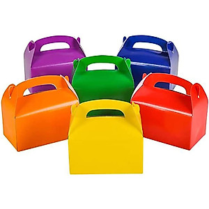 The Dreidel Company Gable Treat Boxes, (24-Pack) Party Favor Boxes for Kids Birthday, Candy Boxes Party Favors, Weddings Events, Baby Shower, 6.25" x 3.5" x 3.5" Inch Box (Multi-Color Treat Box)