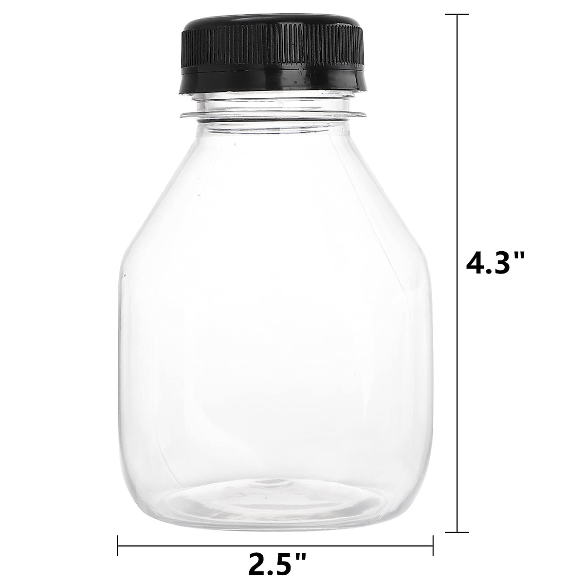DEAYOU 24 Pack Plastic Juice Bottles, 8 OZ Empty Clear Beverage Bottles with Caps, Small Reusable Drink Container with Black Tamper Evident Lid for Take Out, Milk, Smoothie, Juicing, Cold Drinks