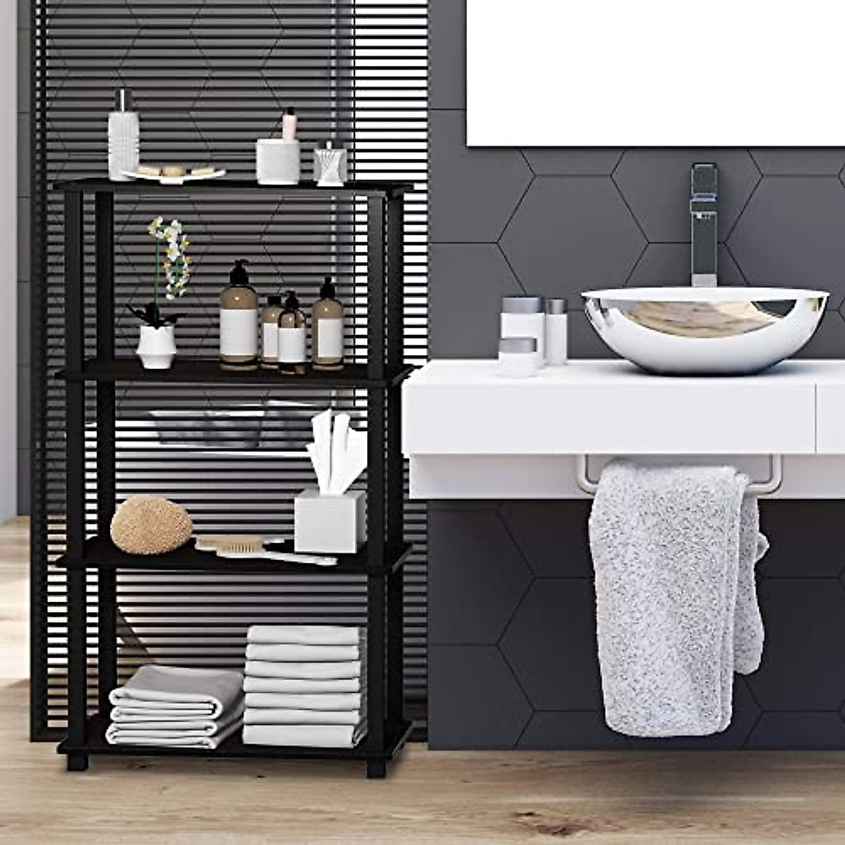 Furinno Turn-N-Tube 4-Tier Multipurpose Shelf Display Rack, Square Tube, Espresso/Black