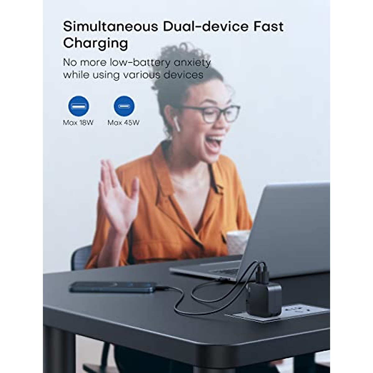 USB C PD Charger 65W, KOVOL Sprint USB Wall Charger, 2 Ports GaN III Fast Charger, USB C Travel Charger for MacBook Pro/Air, iPad Pro, iPhone 13/12/11, Dell XPS, Galaxy, Switch, and More