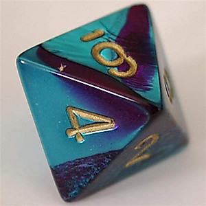 Polyhedral 7-Die Gemini Dice Set: Purple & Teal with Gold (d4, d6, d8, d10, d12, d20 & d00)
