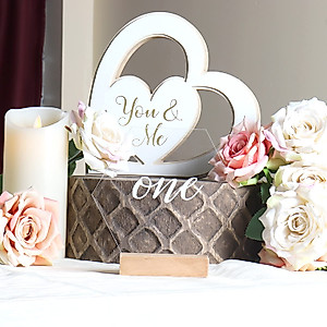 Hanna Roberts Modern Hexagonal Geometric Table Number Acrylic Signs with Wood Stands for Wedding Reception, Restaurant, Event Party, 5" x 1.5" x 5.9" (Cursive Geometric, Set of 10 (1-10))