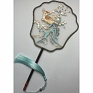 PHONME Chinese Embroidered Hand Fan Hand Fan Folding Hand Fan Antique Fan Summer Female Chinese Style Hanfu Cheongsam Ancient Costume Embroidery Small Fan Vintage Style