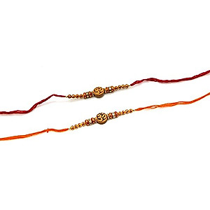 Starnk Set of 6 Raksha Bhandan Handmade Rakhi Threads, Designer 2 Stone Ring With Two Size Beads Rakhi Threads, Raksha Bandhan Gift for your Brother, Vary Color
