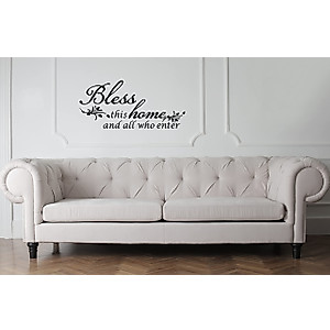 Decaltor Bless This Home and All who Enter - Vinyl Wall Decal Entryway Living Room Décor Art Letters Quotes Stencil