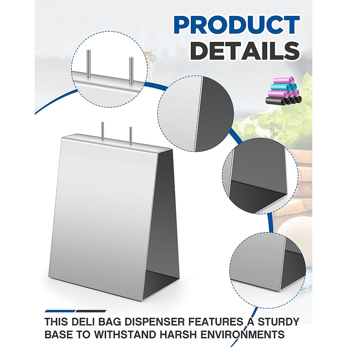 Blulu 2 Pcs Stainless Steel Deli Bag Dispenser Heavy Duty Sandwich Bag Holder Grocery Bag Stand for Retail Store Home Restaurant Kitchen , 11.5''H x 9''L x 6''D