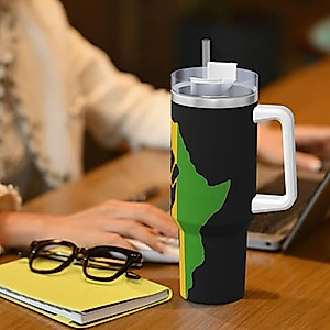 Xiexide 40oz Stainless Steel Camping African Map Black History Africa Power Rasta Color Double Walled Vacuum Insulatedith Handle And Straw,Hot & Cold Drinks