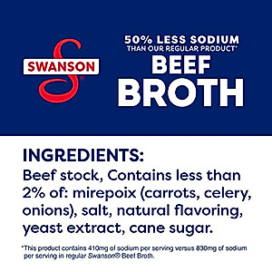 Swanson 100% Natural, 50% Less Sodium Beef Broth, 32 oz Carton