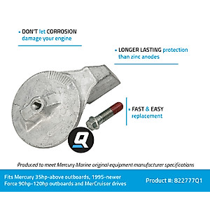 Quicksilver 822777Q1 Aluminum Trim Tab Anode for Mercury or Mariner Outboards and MerCruiser Stern Drives Using High Rake Propellers, Unspecified