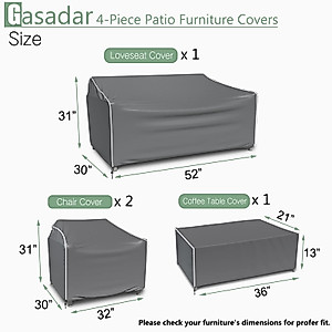 Gasadar Patio Furniture Covers 4 Piece, Waterproof Outdoor Furniture Covers, Patio Furniture Set Covers -Grey