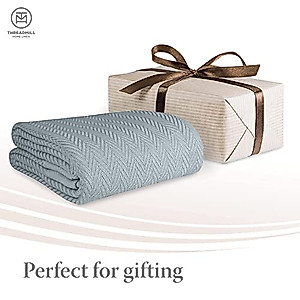 Threadmill Luxury Cotton Blankets for Twin Size Bed | All-Season 100% Cotton Twin Blanket for Bed | Herringbone Soft & Cozy Fall Thermal Blanket, 350GSM, 68x92 inches | Sage Green